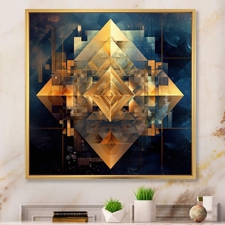 Designart "Gold Cubist Visions III" Cubism Framed Wall Art Prints - Bed ...