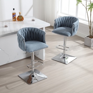 2pcs Light Blue Barstools Boucle Swivel Dining Chairs Lounge Stools ...