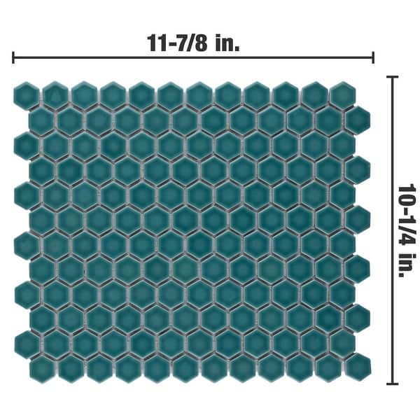 Merola Tile Tribeca 1" Hex Jade 10-1/4" x 11-7/8" Porcelain Floor and ...