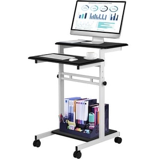VEVOR Mobile Rolling Laptop Desk with Three Shelves, 34-47in Adjustable ...