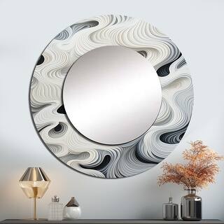 Designart "Monochrome Op Art Black And White Waves I" Op Art Round ...
