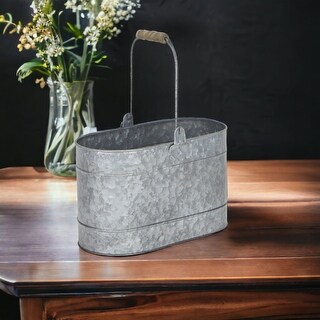 Cheungs Oval Galvanized Bucket with Metal Handle and Wood Grip - Bed ...
