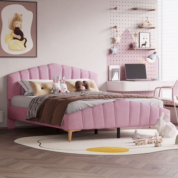 Pink velvet bed frame king store