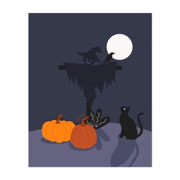Scarecrow Cat Drawing Animals Crow Cute Hat Lantern Art Print/Poster ...
