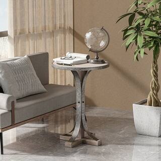 COZAYH Rustic Farmhouse End Table, Pine Table top, Iron Wrapped, Solid ...