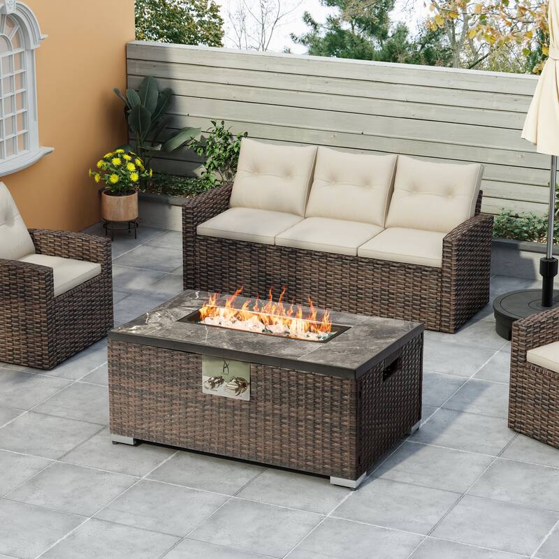 Outdoor Fire Table Gas Fire Pit Rattan gas fire table - Bed Bath ...