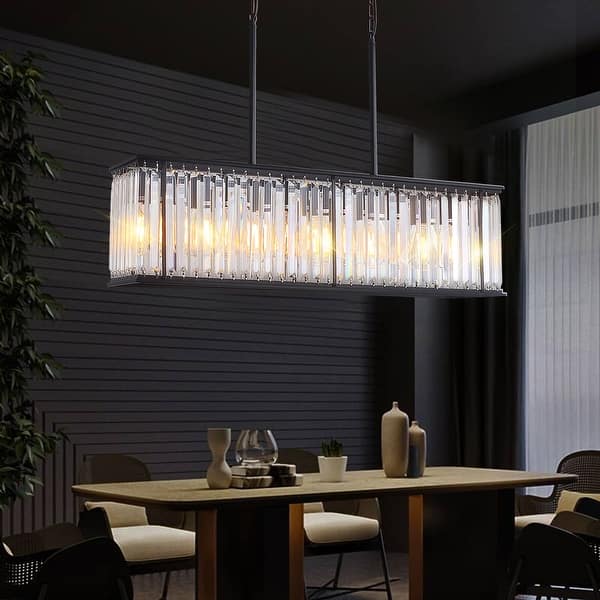 6-Lights Vintage Rectangular Crystal Chandelier Industrial Rectangle ...