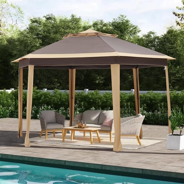Ainfox Outdoor 6-Sided Pop Up Canopy with Sidewalls, Double-roofed ...