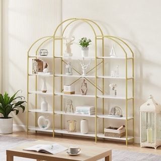 74.8 Inch 5 Tiers Office Bookcase Bookshelf, Display Shelf with Round ...