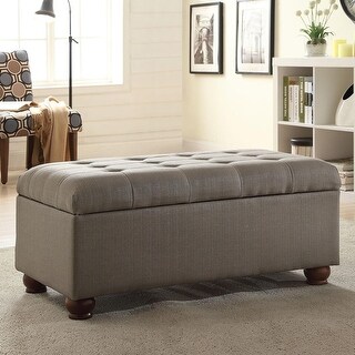 Linen Button Tufted Storage Bench with Hinged Lid, Taupe - Bed Bath ...
