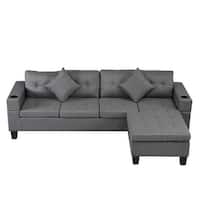 L-shaped 4 Seat Couch Set Linen Fabric Sectional Sofa Set for Living ...