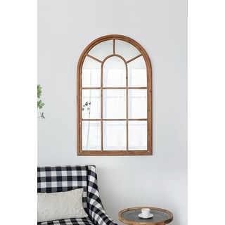 Classic Arched Accent Mirror with Decorative Window Look and Solid Fir ...