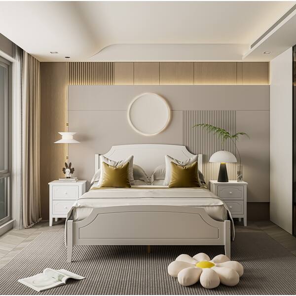 White Contemporary Roman Style Solid Wood Bed - Bed Bath & Beyond ...