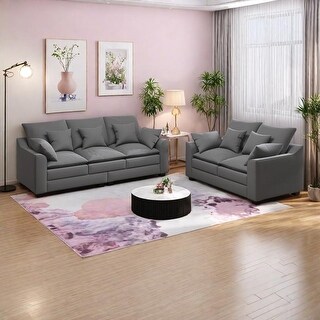 2-Pieces 5-Seat Polyester Sofa Set (3-Seater + Loveseat) with Duck Down ...
