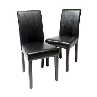 Set of 2 Solid Wood Leatherette Upholstery Chair Black - 21x36 - Bed ...
