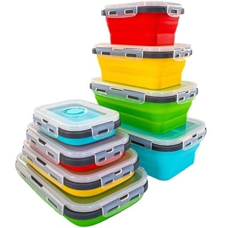 Collapsible Stackable Food Storage Containers - 4pc Silicone, Portable ...