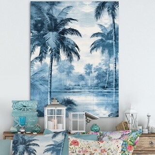 Designart "Vintage Blue Palm Trees Shadows I" Palms & Palm Trees Wall ...