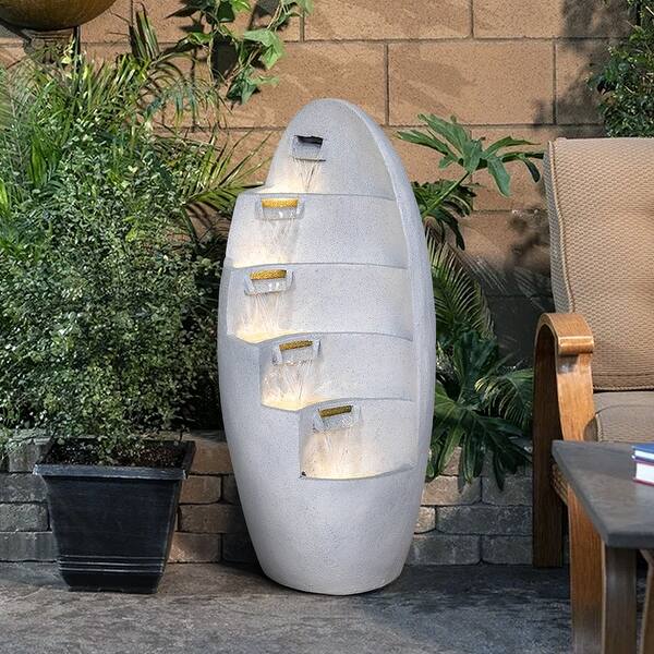 31.4-in High Modern Cascade Outdoor Floor Water Fountain w/LED Lights ...