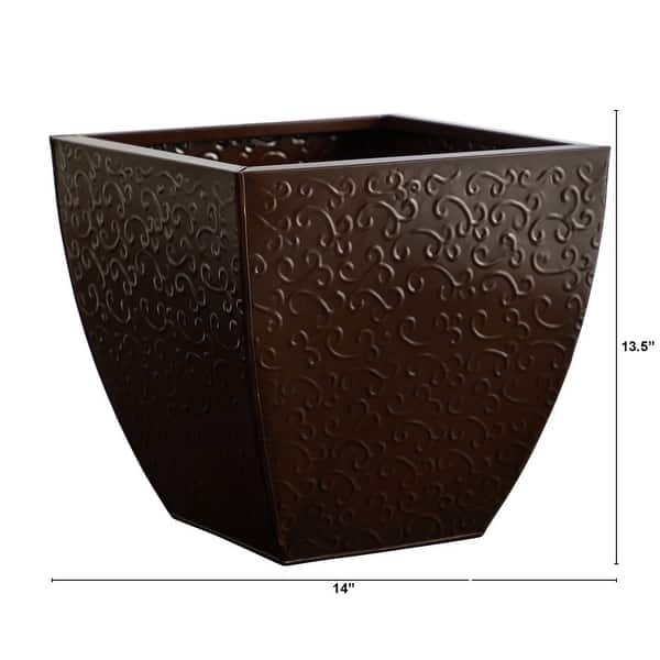 14" Embossed Metal Scroll Planter - Bed Bath & Beyond - 32845229