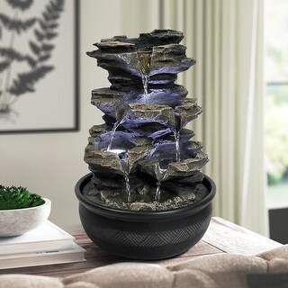 15.7'' H Tabletop Indoor Rock Waterfalls Fountains with LED Light - Bed ...