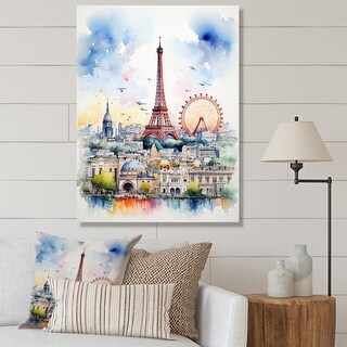 Designart "Paris Skyline Eiffel Tower Vibrant Watercolor I" City Paris ...