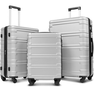 3-Pcs Silver Hardshell Spinner Suitcase Luggage Sets 20''24''28'' - Bed ...