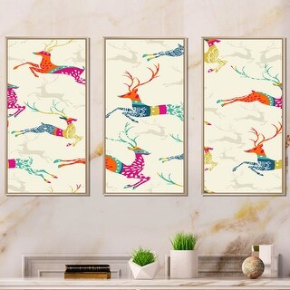 Designart "Patterned frolicking Christmas Reindeers" Contemporary ...