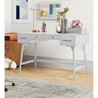 Selma Mid-century Wooden Computer Writing Desk in White Finish with ...