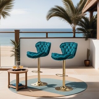 2 Pcs Modern Bar Stools with Adjustable Height, Teal - Bed Bath ...