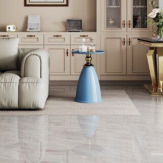 Blue Round Side Table Iron End Table Wine Glass Shape Bedside Table ...