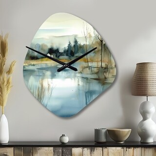 Summer Lake Landscape Illustration V - Lake Wall Clock in Asymmetrical ...
