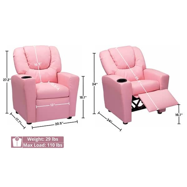 Kids Push Back Recliner Chair with Headrest, Footrest & Cup Holders ...