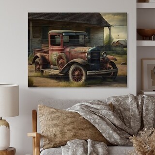 Designart '30S American Car At The Barn'Barn Retro Car Wood Wall Art ...