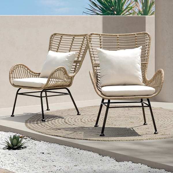 Isabelle Premium Wingback Wicker Outdoor Club Chairs - Bed Bath ...