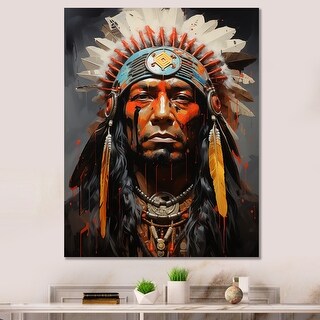 Designart "Orange Teal Native American Portrait II" Native American Art ...