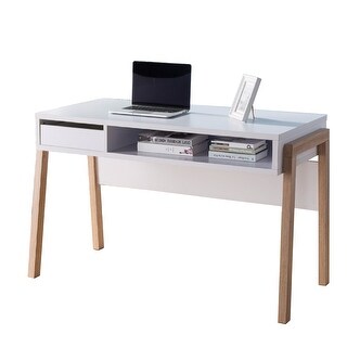 Contemporary Desk with Open Storage Shelf and Solid Wood Material ...
