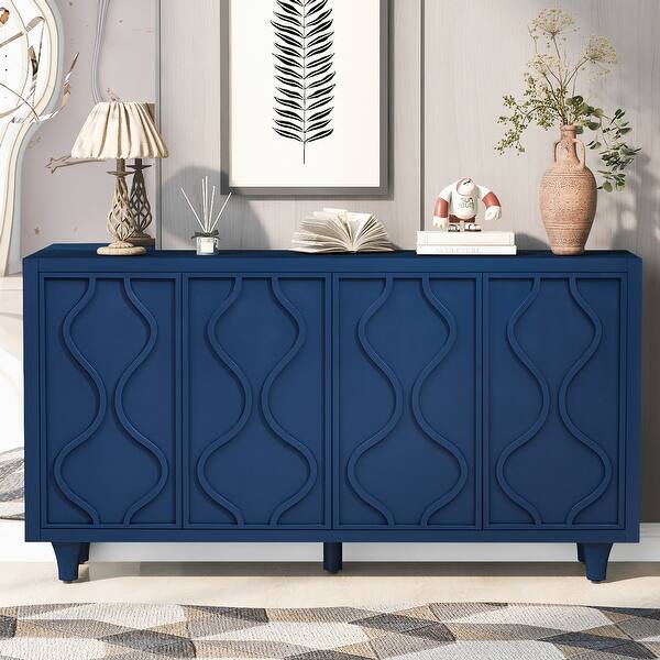Embossed Curves Accent Storage Cabinet Sideboard Buffet with Adjustable ...
