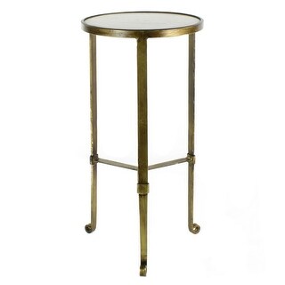 24 Inch Round Marble Top Metal Frame Side Table, Antique Brass - Bed ...