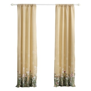 84 Inch Window Curtains, Beige Microfiber Fabric, Wildflower Print ...