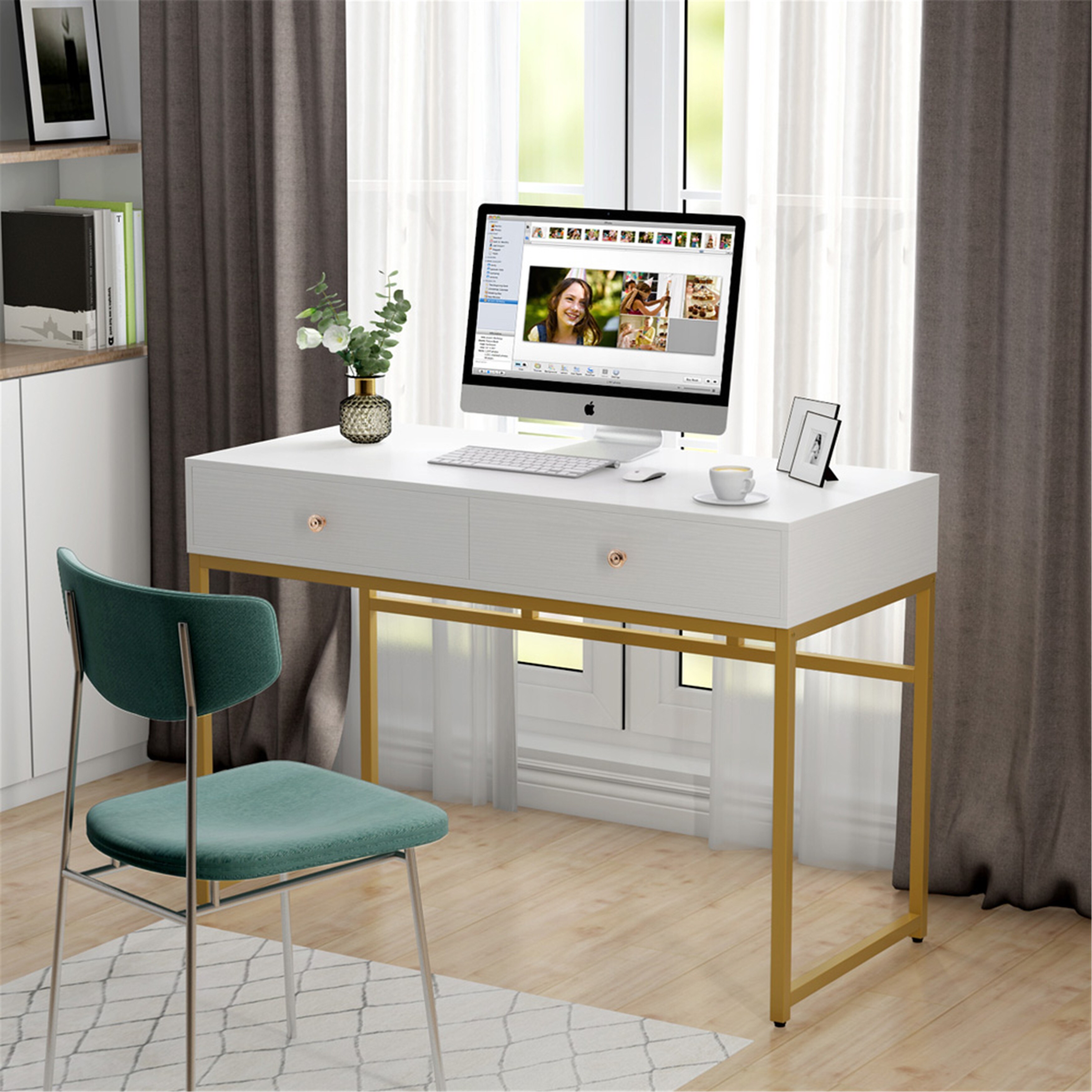 Tribesigns Computer Desk With Drawers, Simple Modern Writing Desk With ...