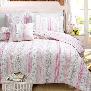 Queen Romantic Embroidered Chic Lace 100% Cotton Quilt Set Pink - Bed ...