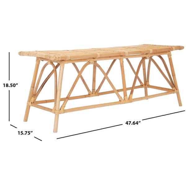 SAFAVIEH Montgomery Coastal Rattan Rectangle Coffee Table - 15.8" W x 47.6" L x 18.5" H - Bed ...