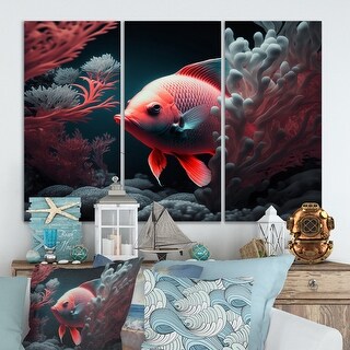 Designart "Tropical Fish In Shades Of Red And Blue I" Animal Fish ...