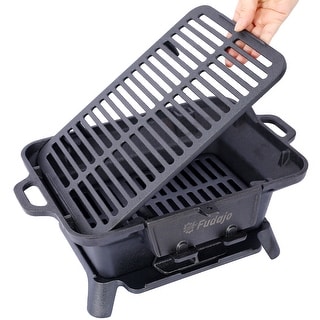 Oval Cast Iron Grill Outdoor, Portable Charcoal Grill and Tabletop Cast ...