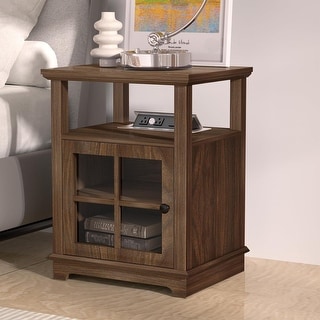 End Table with Charging Station, Storage & Adjustable Shelf - Dark ...
