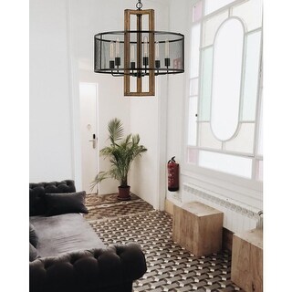 Cal Lighting 60W X 6 Monza Wood Chandelier With Mesh Shade - 28"Wx28 ...