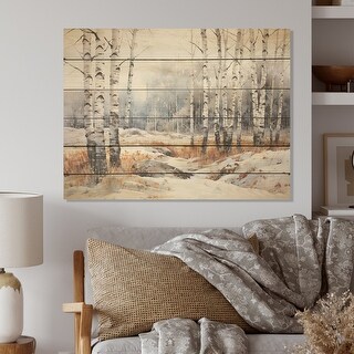 Designart "Silver Minimalism Tree Birchs Breath I" Tree Birch Wood Wall ...
