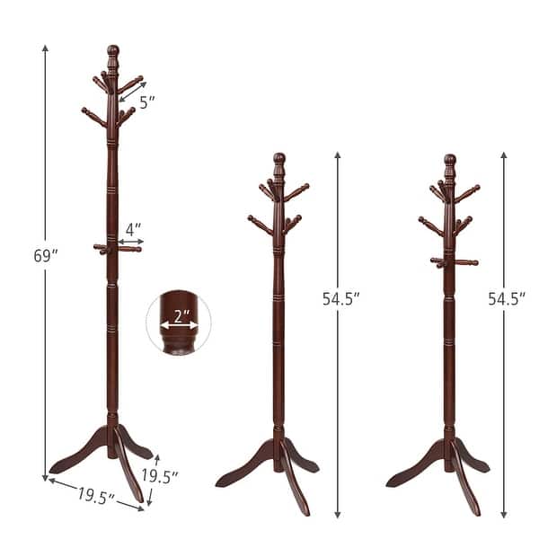 Wood Tree Coat Rack Entryway Coat Stand with 9 Hooks - Bed Bath ...