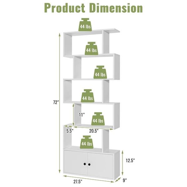 6-Tier Geometric Bookcase with Doors, Freestanding Storage Display ...