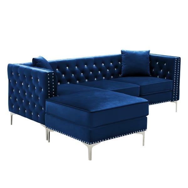 Reversible Velvet Sofa-chaise L-shape Sectional with Jeweled Buttons ...